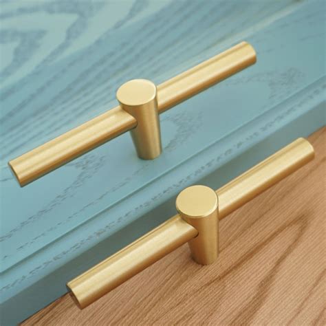 T Bar Knobs Pulls Cabinet Pulls Handles Brushed Brass Drawer Etsy