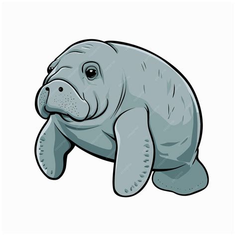 Premium Vector Cute Cartoon Manatee Isolated On White Background Hand
