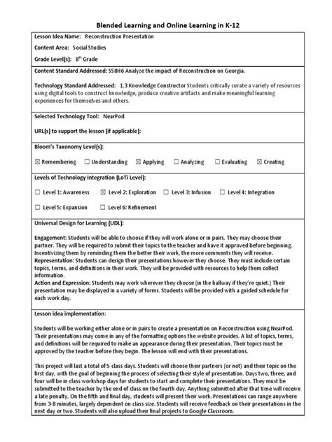 12 Blended Learning Online Learning Lesson Idea Template Pdf