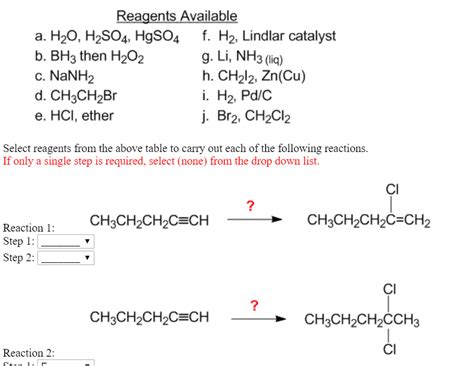 Solved 1 Select Reagents From The Above Table To Carry Out