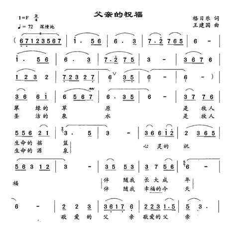 民歌谱 父亲的祝福 格日乐 王建国民歌乐谱