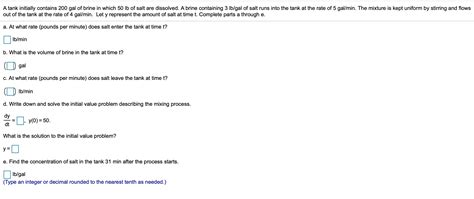 Solved A Tank Initially Contains Gal Of Brine In Which Chegg