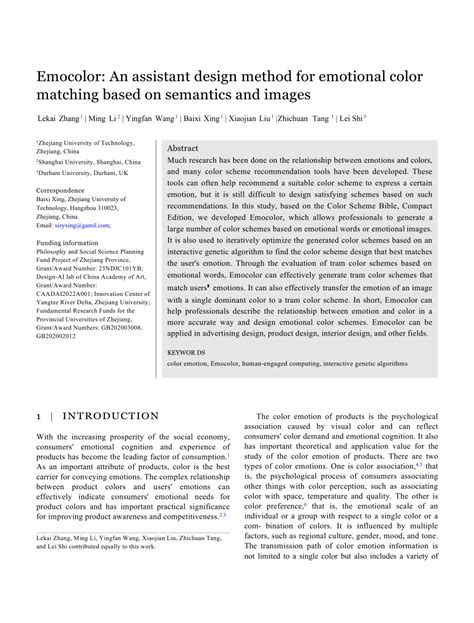 Pdf Emocolor An Assistant Design Method For Emotional Color Matching