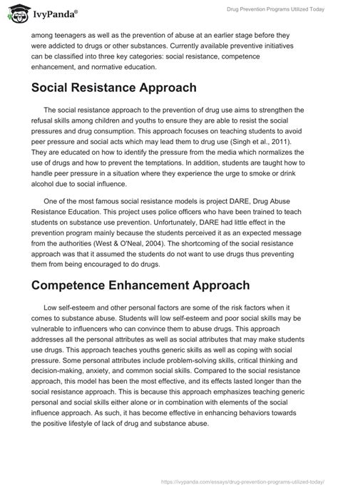 Drug Prevention Programs Utilized Today 995 Words Research Paper