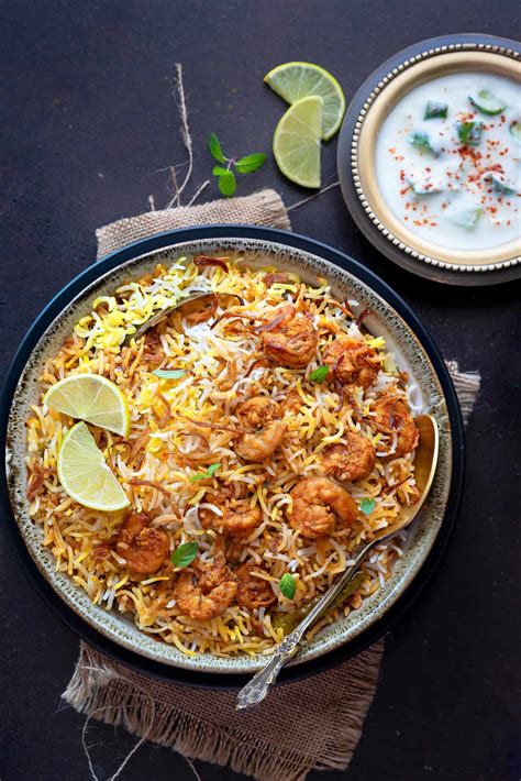 Prawn Biryani Recipe Dum Style Shrimp Biryani Cubes N Juliennes