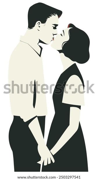 90s Couple Kissing Retro Style Flat Stock Vector Royalty Free