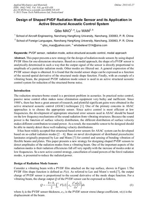 Design Of Shaped Pvdf Radiation Mode Sensor And Its Application In Active Structural Acoustic