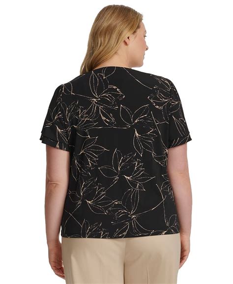 Calvin Klein Plus Size Printed Flutter Sleeve Blouse Macys