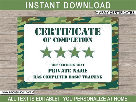 Army Certificate Of Completion Template