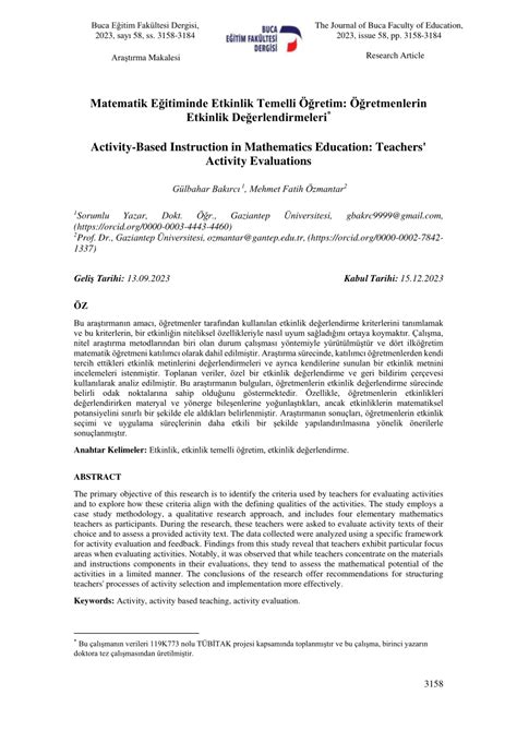 Pdf Matematik Eğitiminde Etkinlik Temelli Öğretim Öğretmenlerin