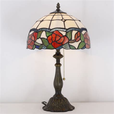 Astoria Grand Tiffany Lamp Stained Glass Rose Flower Style Table Lamp