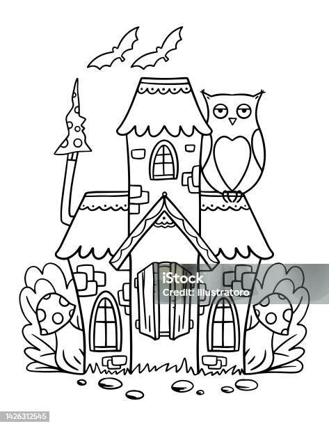 Ilustrații De Stoc Cu Magic Casa De Colorat Pagina Schițați Ilustrația