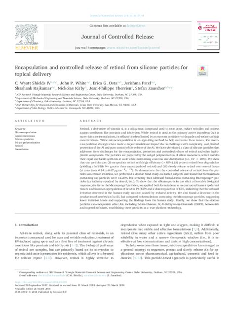 Pdf Encapsulation And Controlled Release Of Retinol From Silicone Particles For Topical Delivery