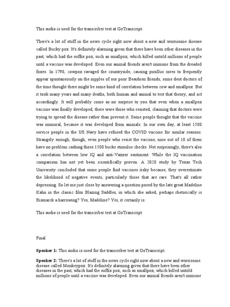 This Audio Is Used For The Transcriber Test At Gotranscript Pdf