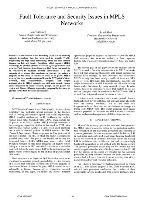 Pdf Fault Tolerance And Security Issues In Mpls Networks