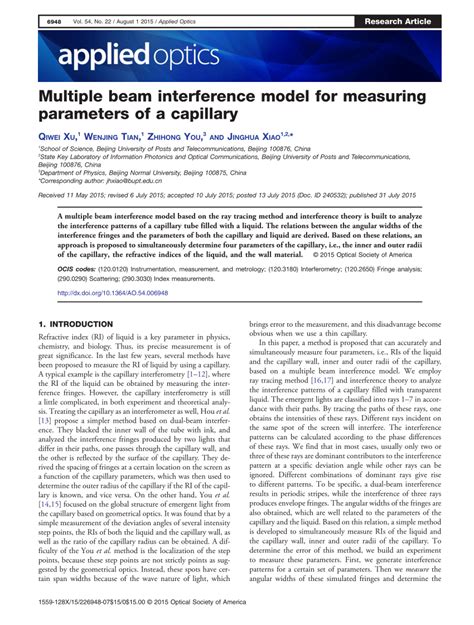 Pdf Multiple Beam Interference Model For Measuring Parameters Of A