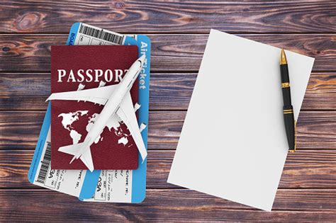 항공 여행 개념입니다 제트 승객의 비행기 여권 티켓 빈 종이 펜 3 차원 렌더링 공란에 대한 스톡 사진 및 기타 이미지 공란 공항 관광 Istock