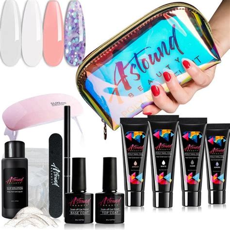 Polygel Nail Kit With Led Lamp Slip Solution And Glitter Color