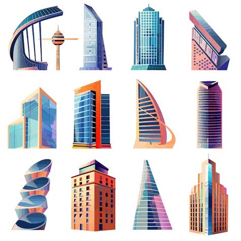 Una Serie De Edificios Diferentes Con Diferentes Colores Y Formas
