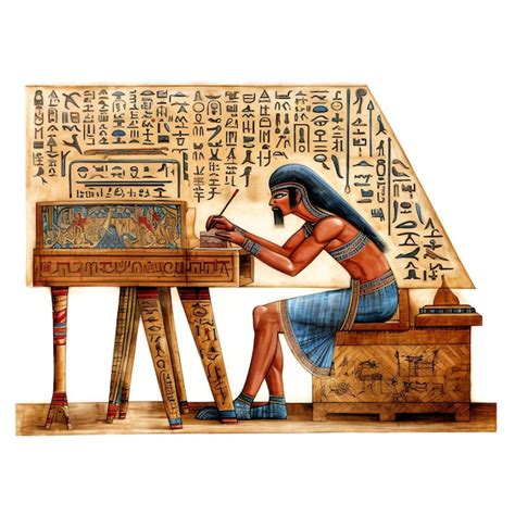Escriba O Erudito Escribiendo Jeroglíficos En Una Ilustración De Rollo