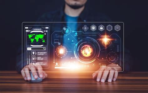 Premium Photo Man Using Modern Computer Visual Screen Technology