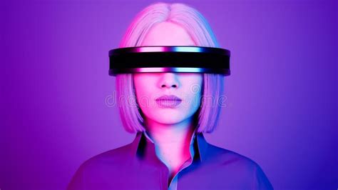 Technology Online Game Entertainment Virtual World In 3d Simulation Millennial Woman In Vr