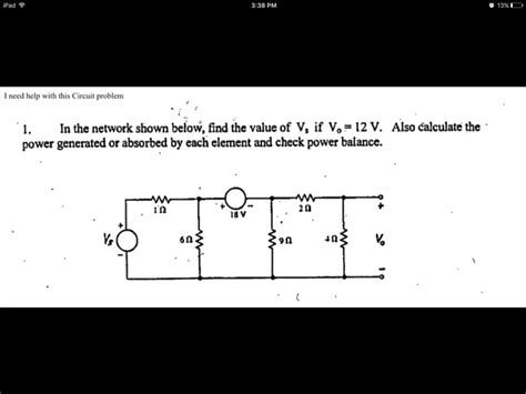Solved In The Network Shown Below Find The Value Of Vs If