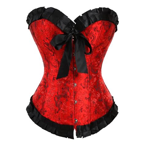 Sexy Red Jacquard Overbust Corset Lace Boned Lingerie Women Aliexpress