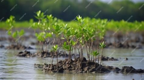 Premium Ai Image Mangrove Tree Or Seedlings Grown On The Coast With Generative Ai Technology