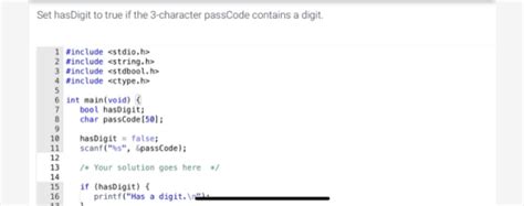 In C Set Hasdigit To True If The 3 Character Passcode Contains A Digit