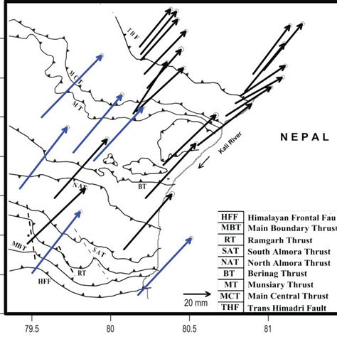 A Velocities Of Gps Sites In Itrf 2005 Reference Frame Black And Blue Download Scientific