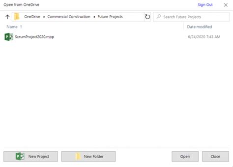 open from onedrive project plan 365