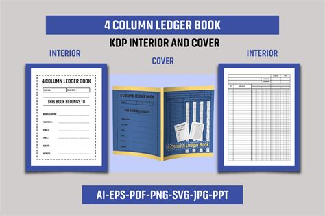 4 Column Ledger Book Kdp Interior Cover Graphic By Shamsul75