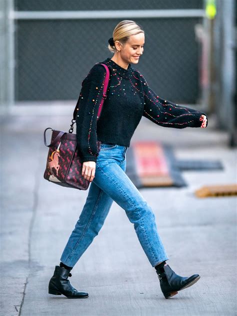 Brie Larson Cute In Sweater Jeans And Boots Leaving Jimmy Kimmel Live Celeblr