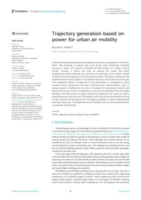 Pdf Trajectory Generation Based On Power For Urban Air Mobility