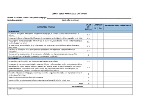 Lista De Cotejo Revista Pdf