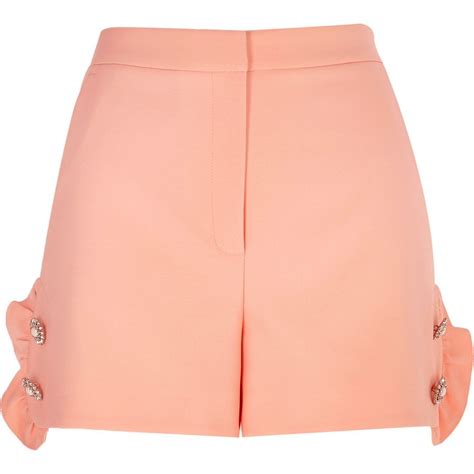 Short Rose à Volants Orné De Strass Et De Perles Clothes For Women