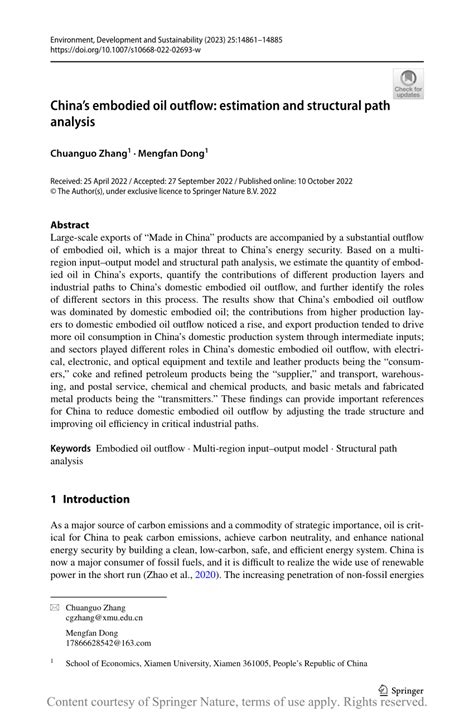 Chinas Embodied Oil Outflow Estimation And Structural Path Analysis