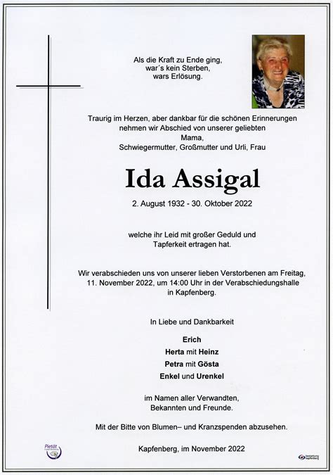 Ida Assigal • Bestattung Kapfenberg