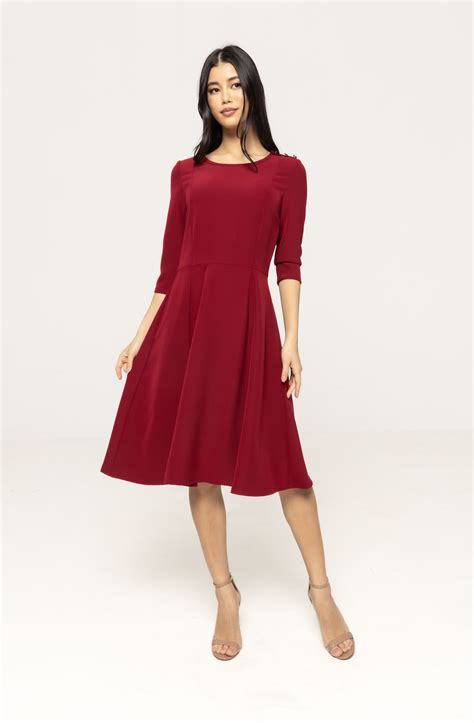 Rochie Midi Cu Nasturi Pe Umeri Amedeia Etic