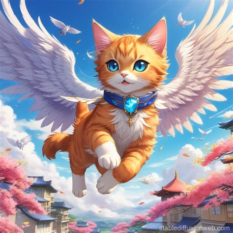 A Cat Flying With A Hoover Over A Flower Field Prompts Stable