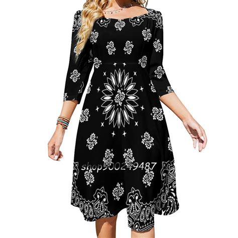 Bandana Black Flare Dress Square Neck Dress Elegant Female Fashion