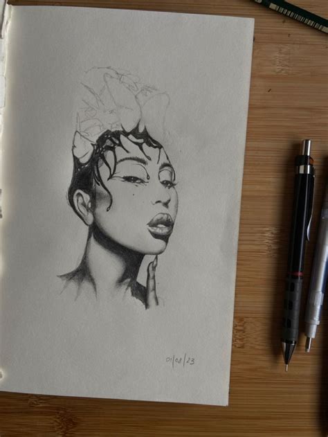 Kali Uchis Pencil Drawing Of Her Album Cover Red Moon In Venus
