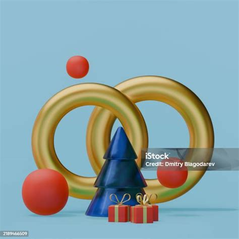 결혼식이나 약혼을 위한 겨울 새해 배경입니다 크리스마스 트리 선물 반지 입체적인 일러스트레이션입니다 3d 렌더링 3차원 형태에 대한 스톡 사진 및 기타 이미지 Istock