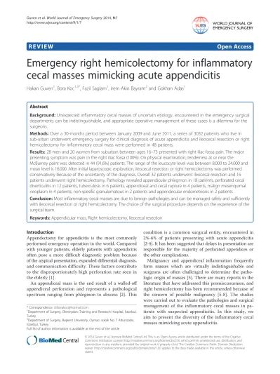 Emergency Right Hemicolectomy For Inflammatory Cecal Masses Mimicking