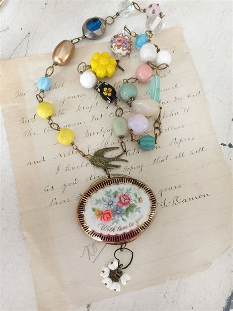 Yourloveupcycled Beaded Statement Necklace Vintage Beads Etsy