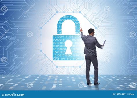 Man In Digital Security Concept Pressing Button Stock Image Image Of Access Cybersecurity