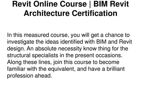 Ppt Revit Online Course Bim Revit Architecture Certification Powerpoint Presentation Id