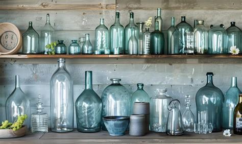 Translucent Glass Bottles In Varying Shapes Premium Ai Generated Image