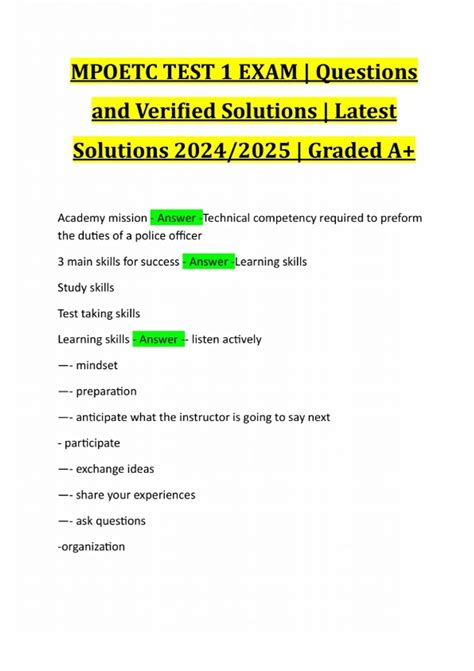 Mpoetc Test 1 Exam Questions And Verified Solutions Latest Solutions 2024 2025 Graded A